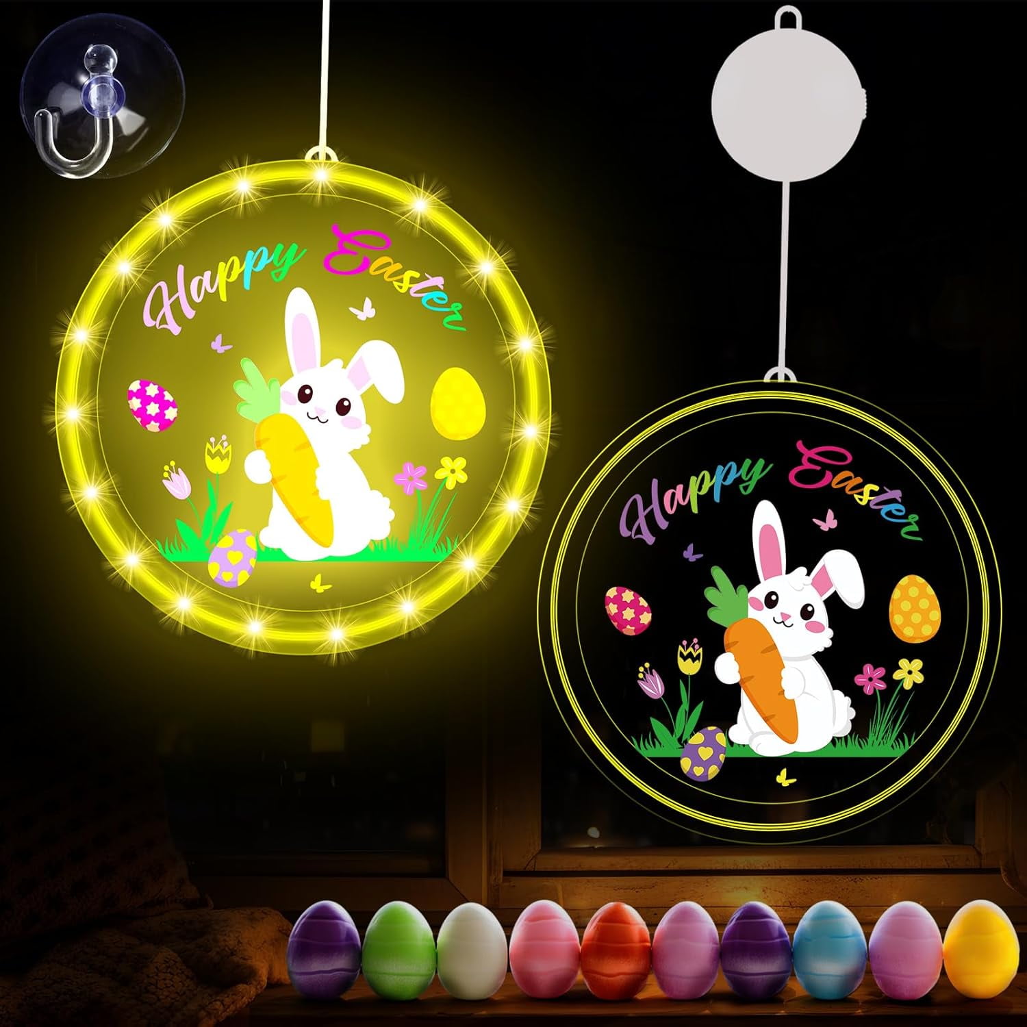 Happy Easter Window Decorations, Easter Egg Bunny Spring Window Light ...