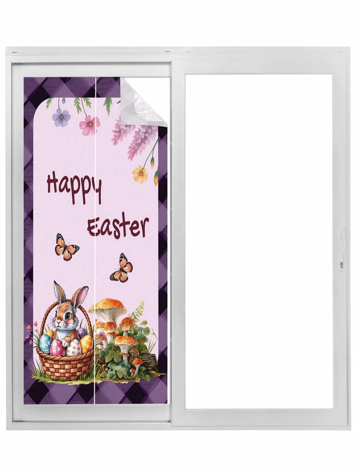 Happy Easter Window Privacy Film, Bunny Eggs Spring Mushrooms Plants ...