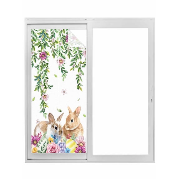 Happy Easter Window Privacy Film, Cutte Rabbits Eggs Floral Plants ...