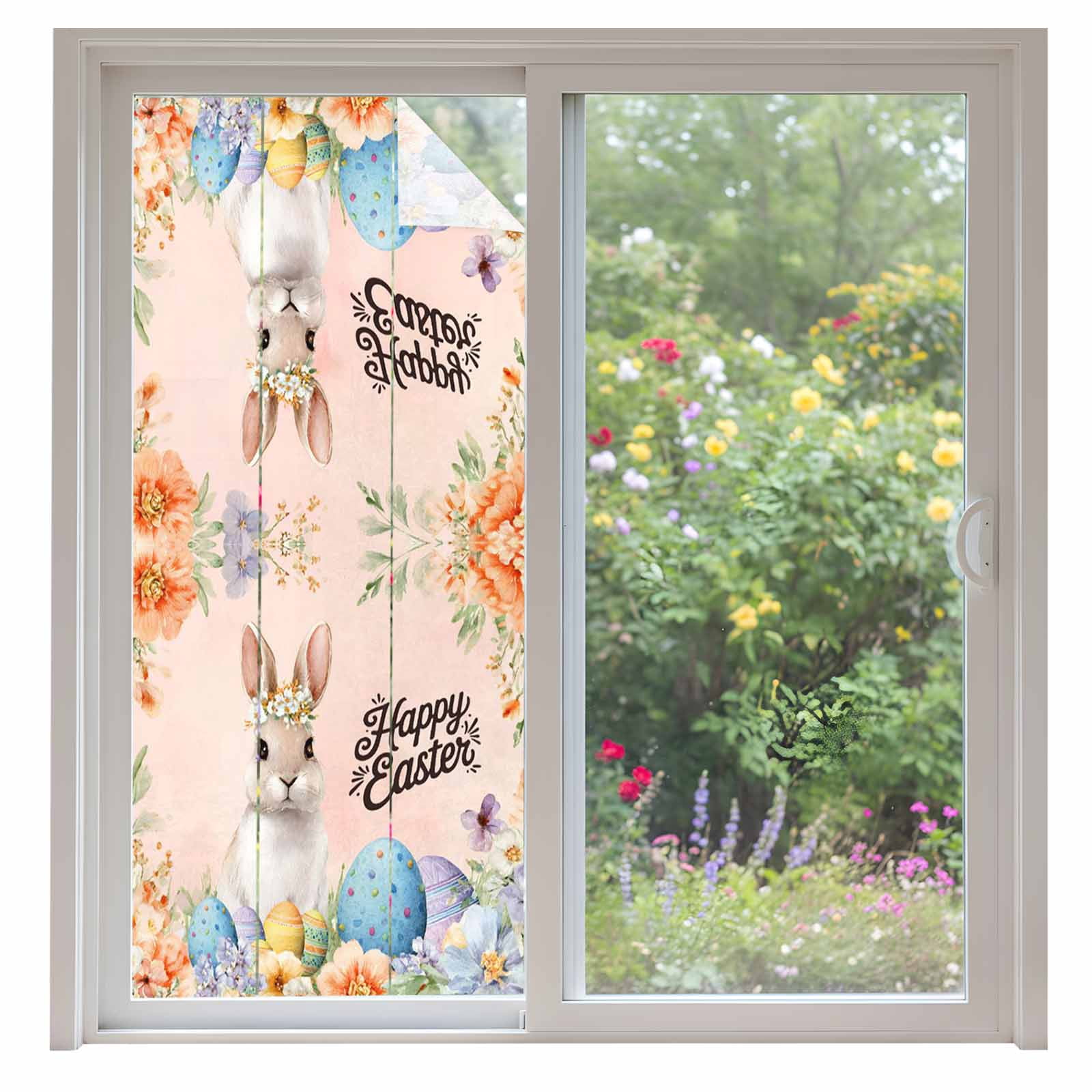 Happy Easter Window Privacy Film, Easter Cute Bunny Blue Egg Orange ...
