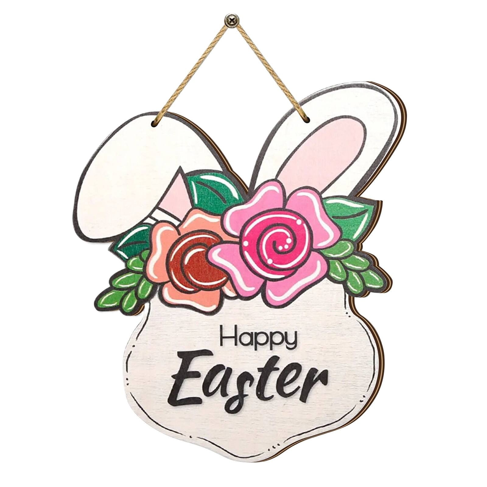 Happy Easter Wood Sign Easter Bunny Home Decor Happy Easter Flowers ...