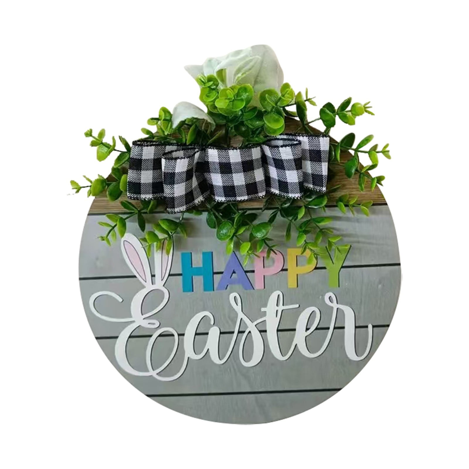 Happy Easter Wooden Hanging Sign, Easter Colorful Eggs Bunny Sign Door ...