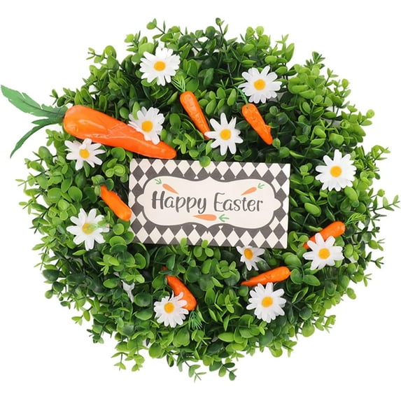 Happy Easter Wreath Artificial Carrots Daisies Green Leaves Spring ...