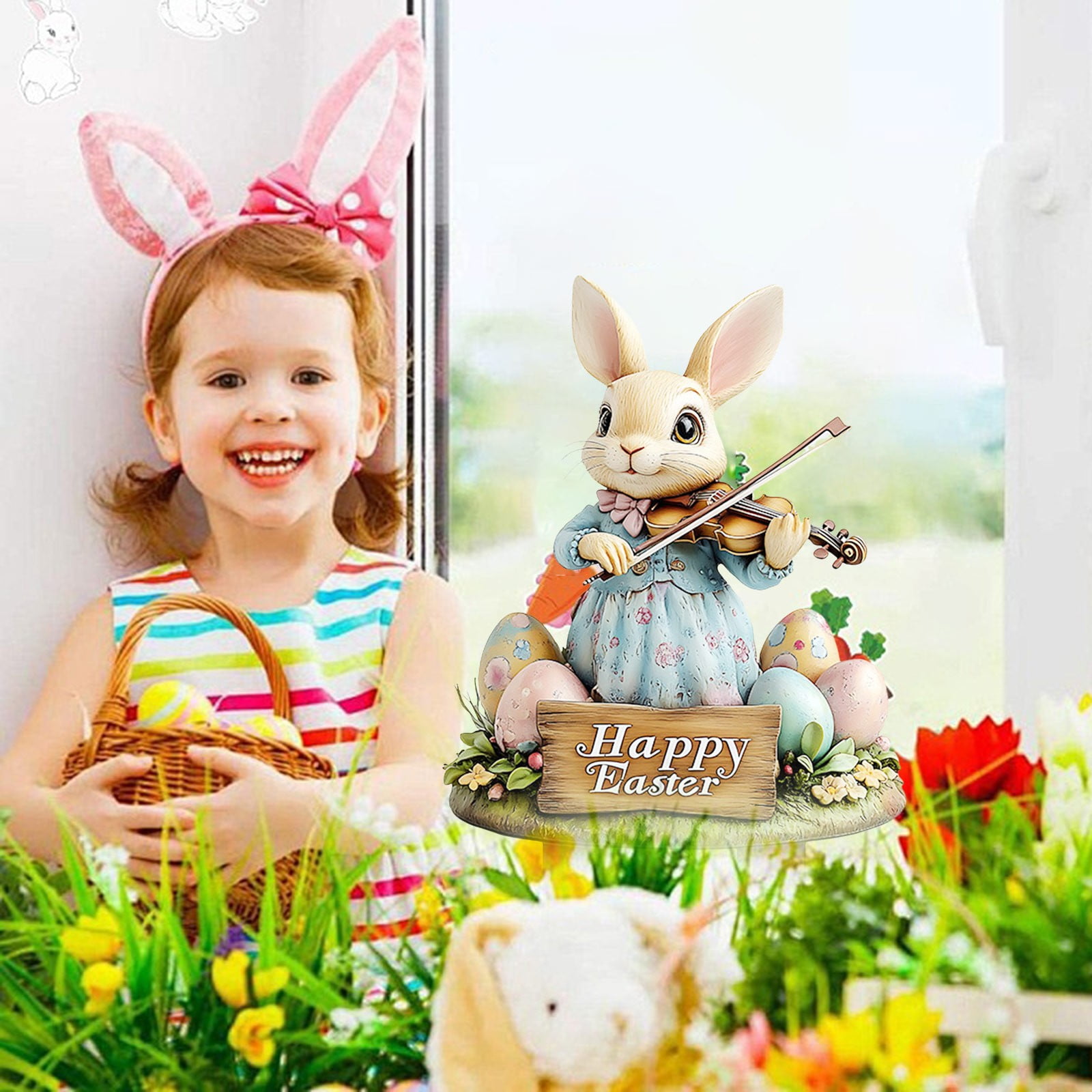 Happy Easter Yard Signs Decorations Bunny Egg Yard Sign with Stake ...