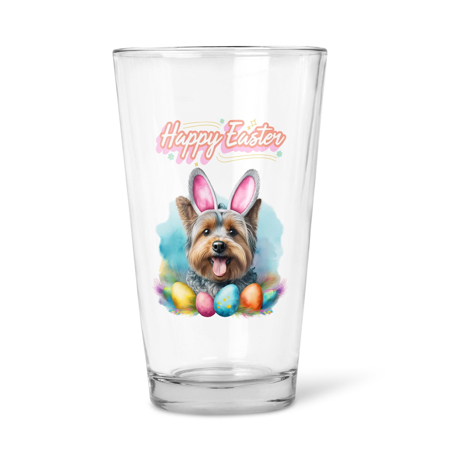 Happy Easter Yorkshire Terrier with Bunny Ear Headband and Flowers 16oz ...