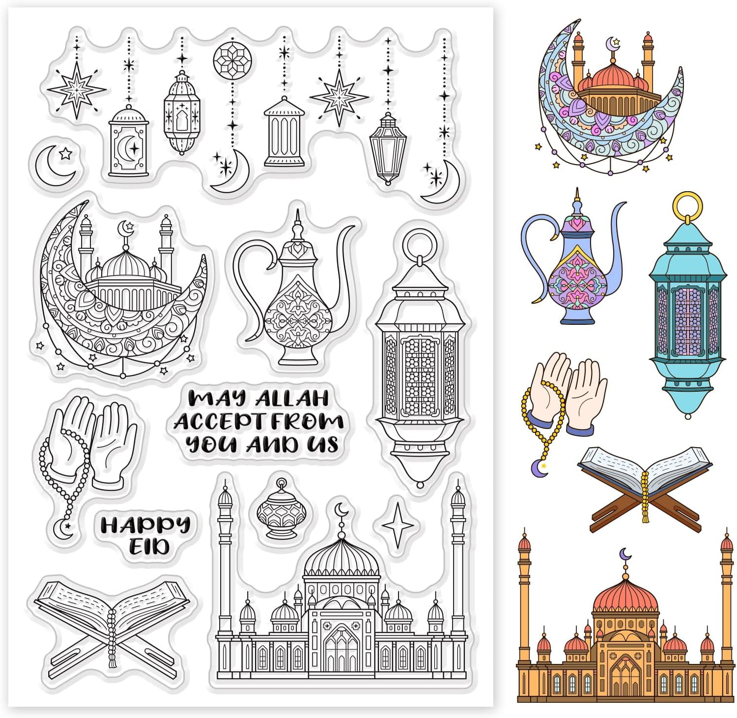 Happy Eid Clear Stamps 1 Sheet 10 Pattern PVC Plastic Reusable Stamps ...