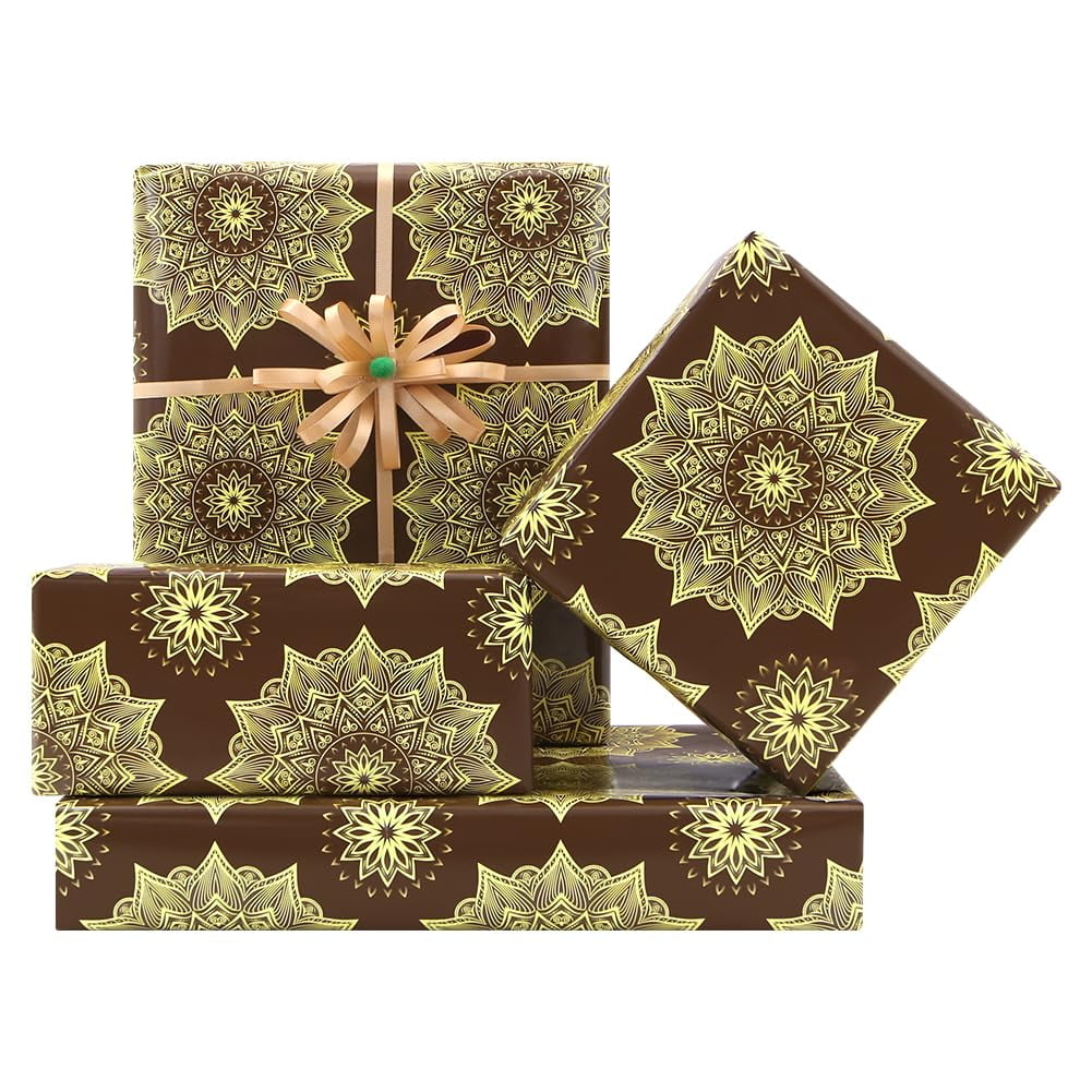 Happy Eid Mubarak Brown DHF10 Flower Gift Wrapping Paper 4 Sheets With ...
