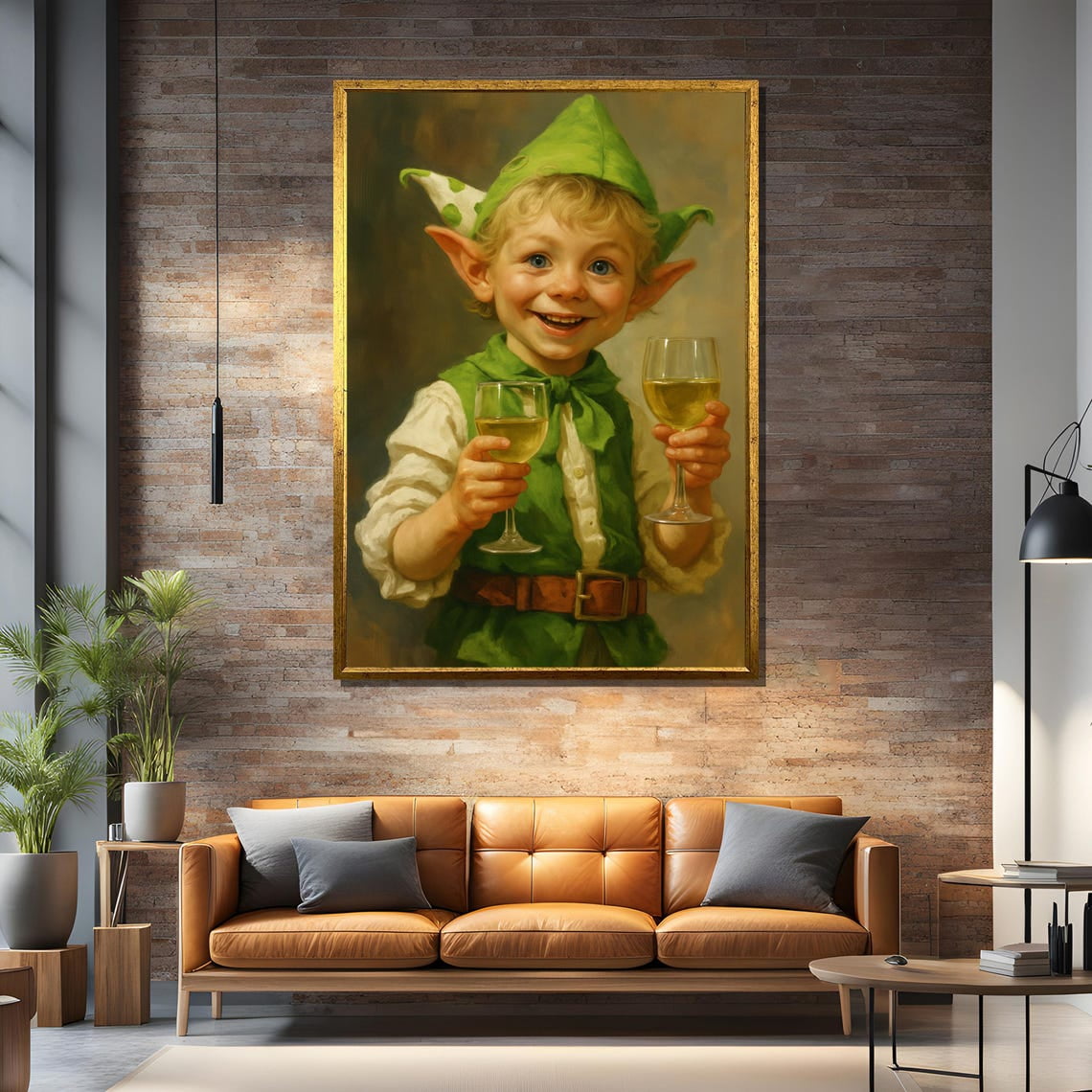 Happy Elf Boy With Wine Glasses – Framed (Black, White, Gold, Silver ...