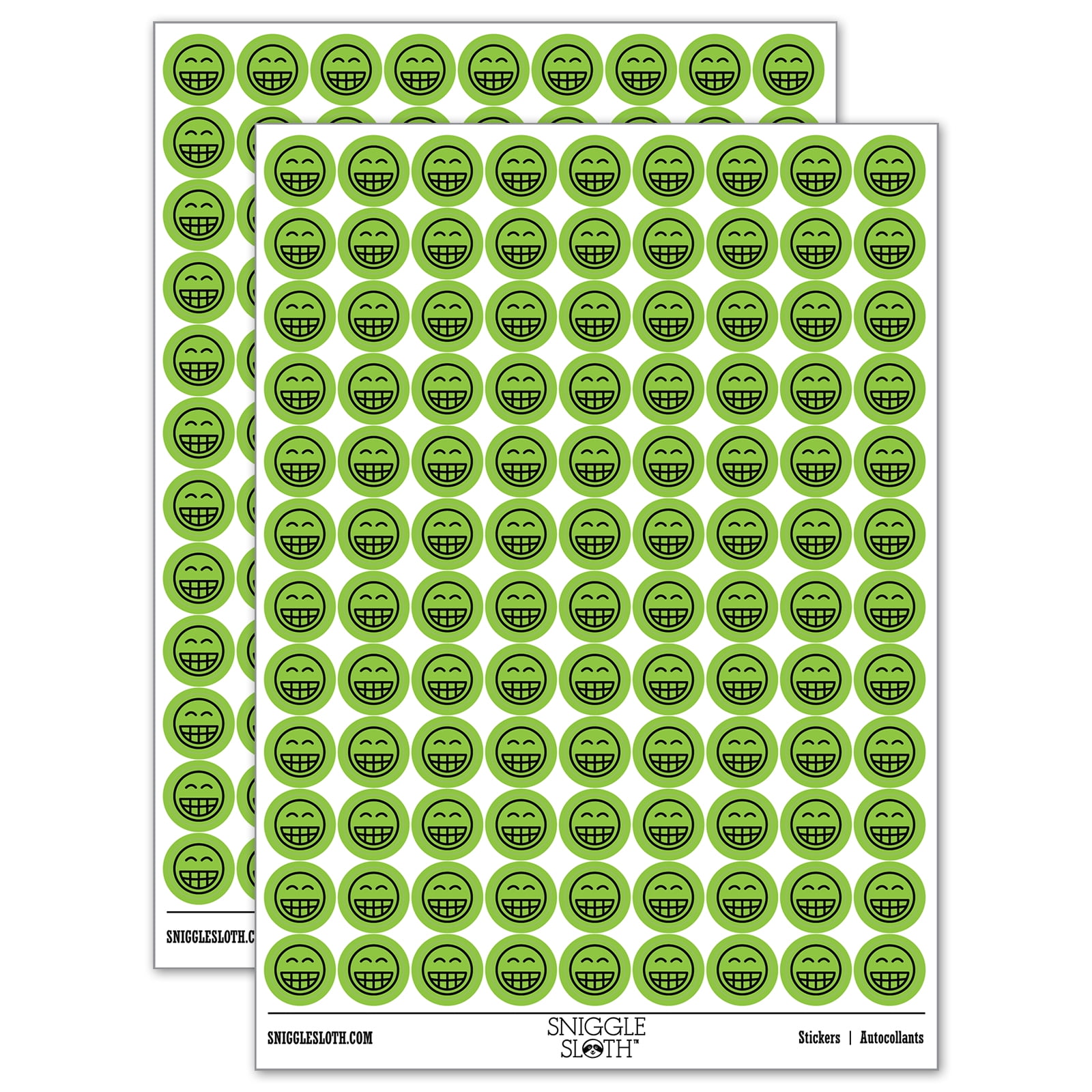 Happy Face Big Smile Teeth Grin Emoticon Round Sticker Set - Light ...