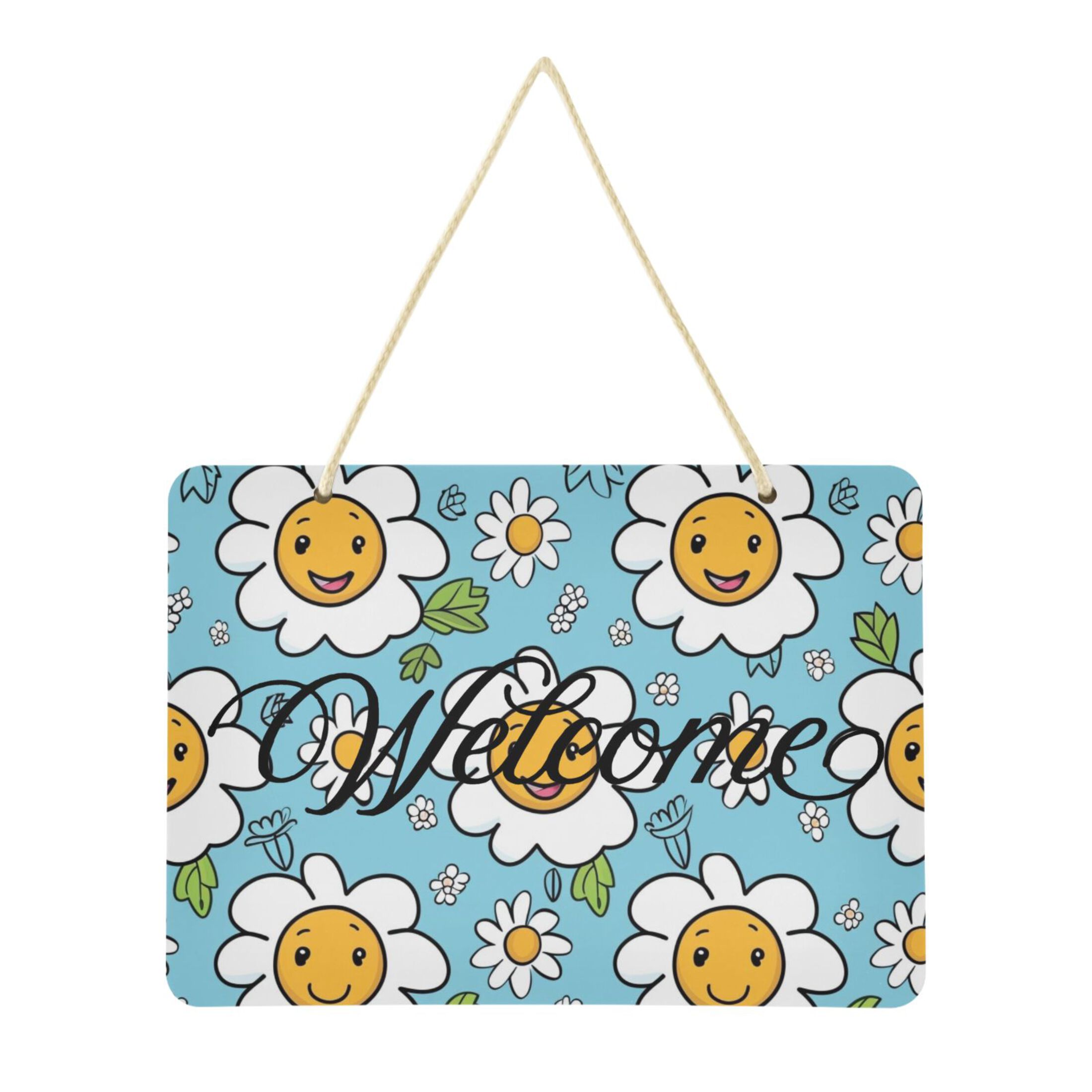 Happy Face Daisies Flower Welcome Sign Front Door PVC 14x10 inch Hanger ...