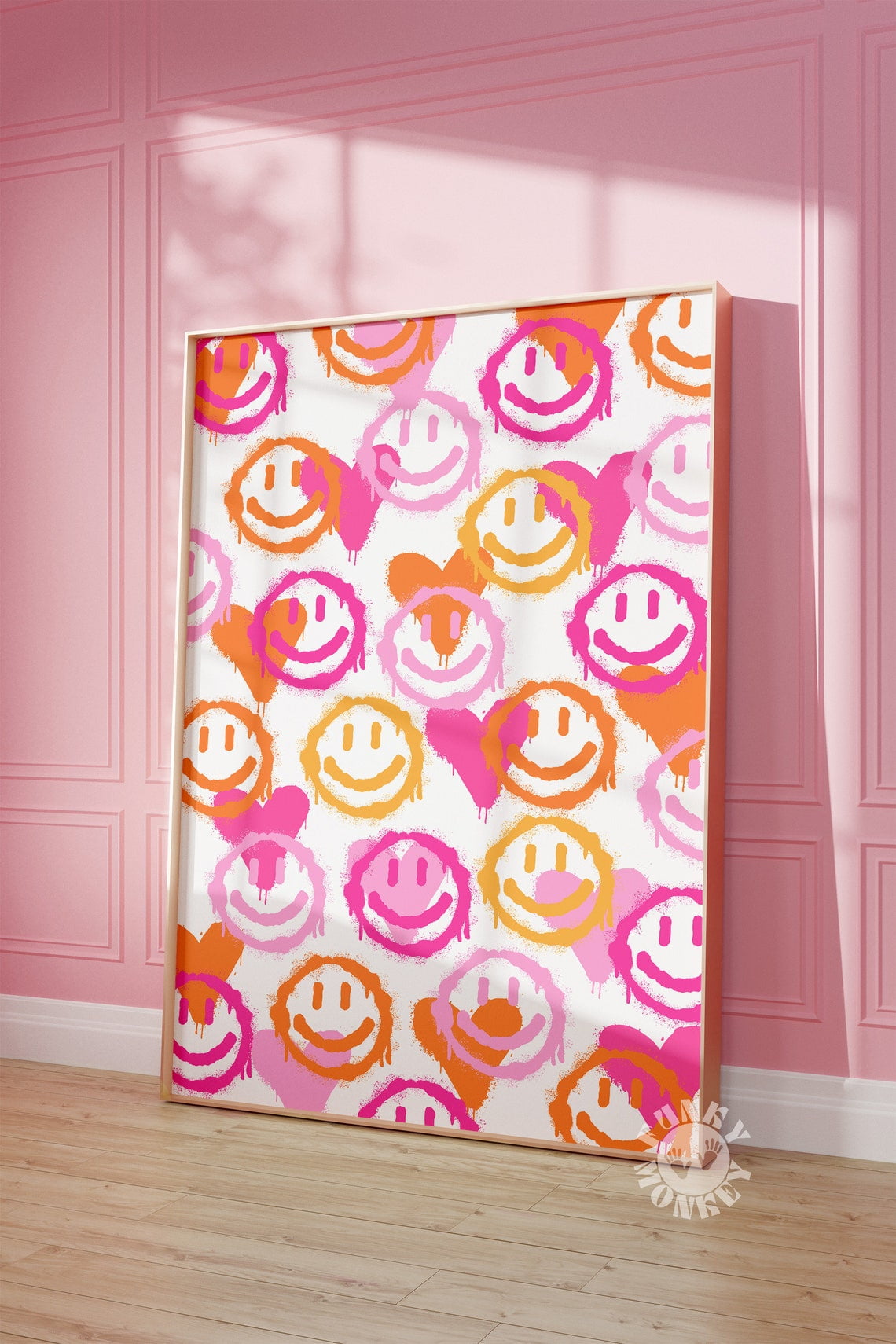 Happy Face Heart Digital Print, Dopamine Poster, Preppy Trendy Wall Art ...