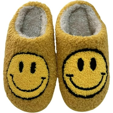 BERANMEY Unisex Cute Smile Face Slippers, Soft Plush Warm Slip-On, Non ...
