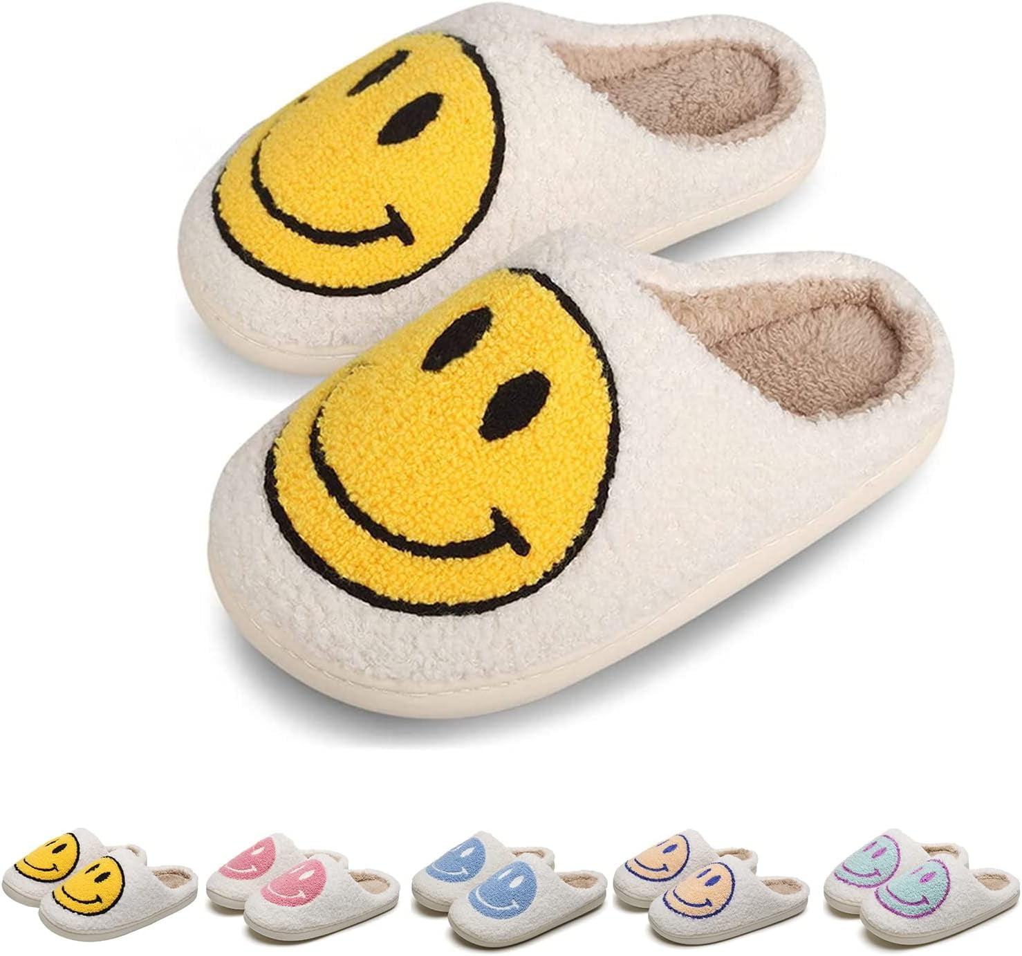Happy Face Slippers for Kids Smile Face House Slippers Soft Plush Warm ...