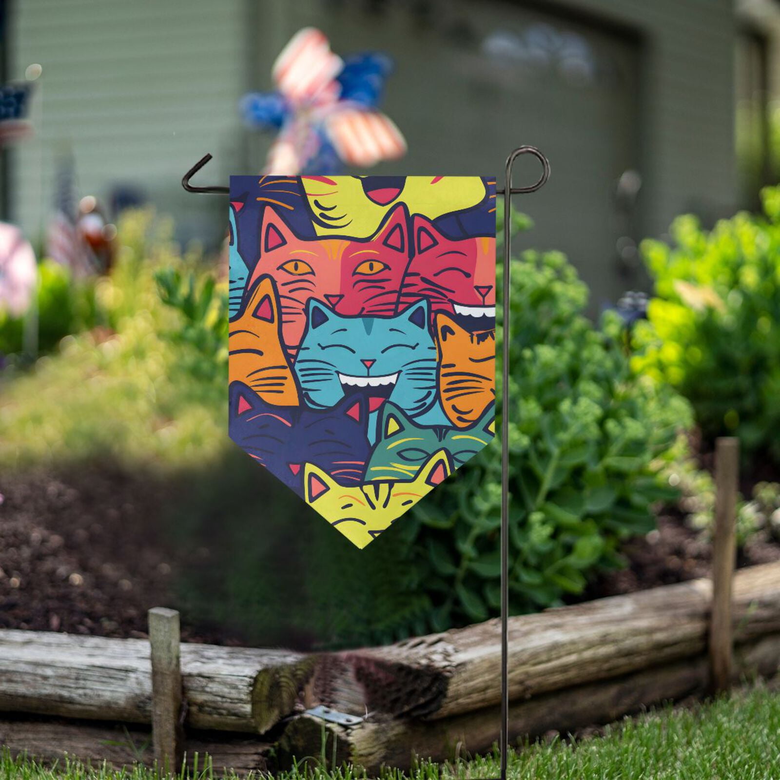 Happy Faces Cats Garden Flag 18" x 12.5" Double Sided Yard Lawn Outdoor ...