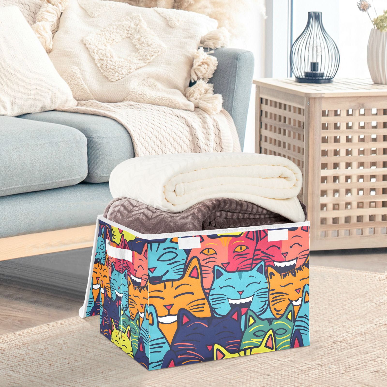 Happy Faces Cats Storage Basket Foldable Laundry Basket Shelf Kids Toy ...