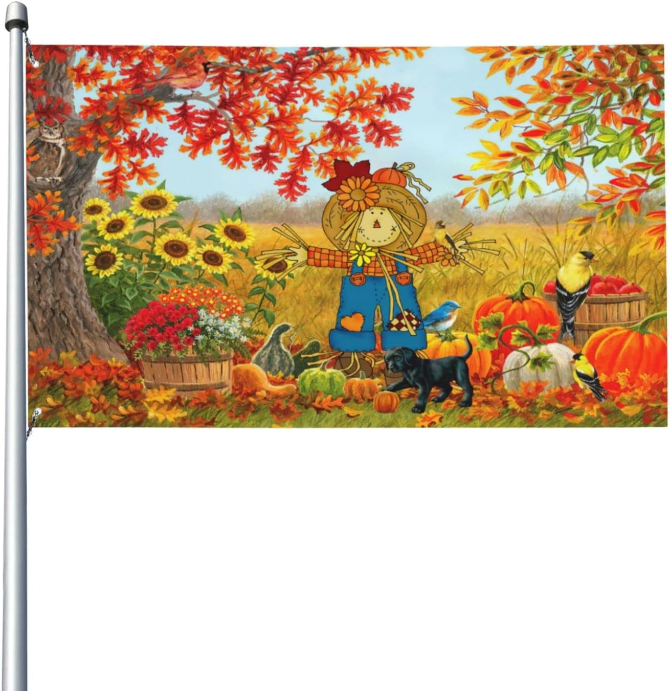 Happy Fall Autumn Pumpkin Scarecrow Bird Flag 2x3 ft Outdoor House ...