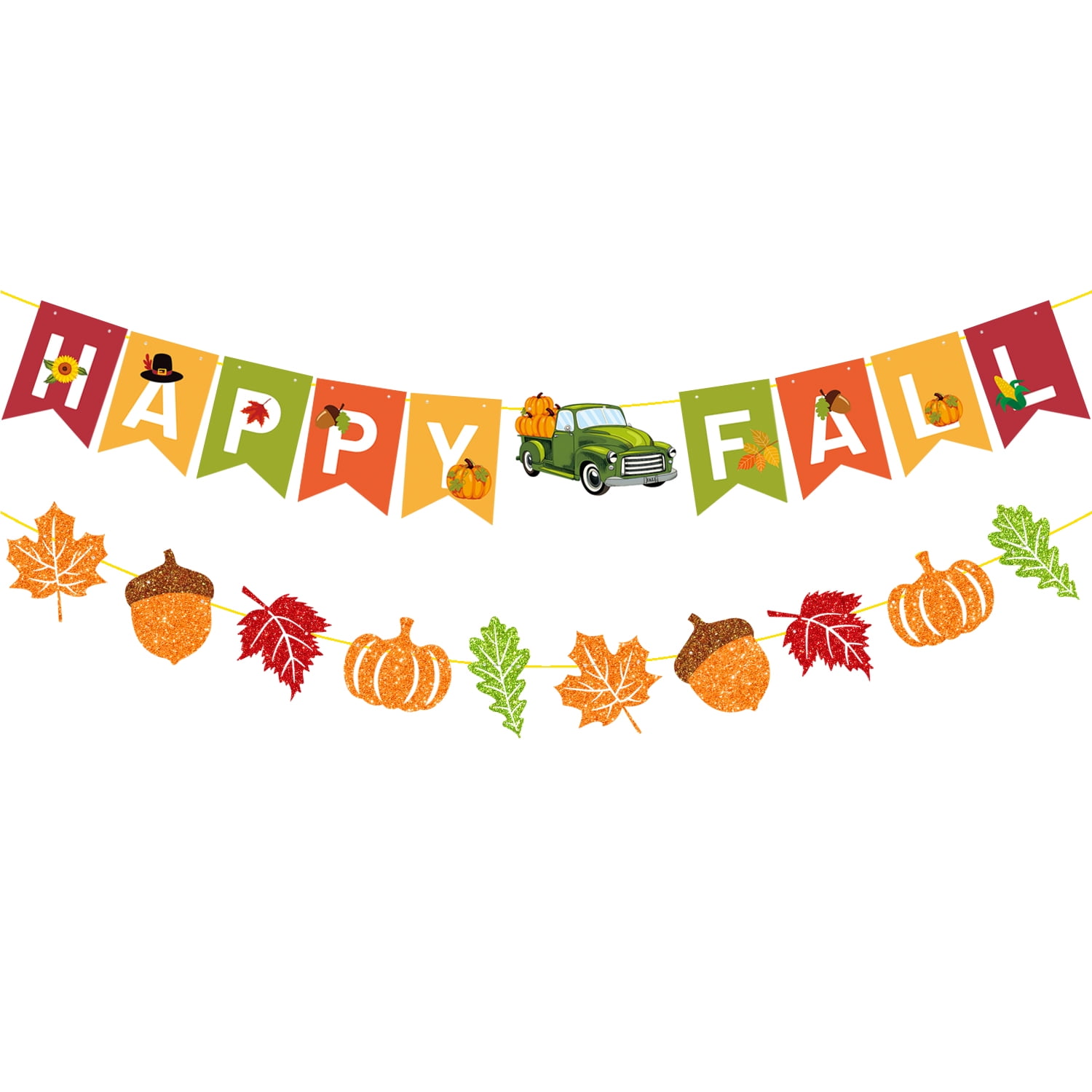 Happy Fall Banner & Autumn Garland - Durable, Reusable Paper Decor for ...