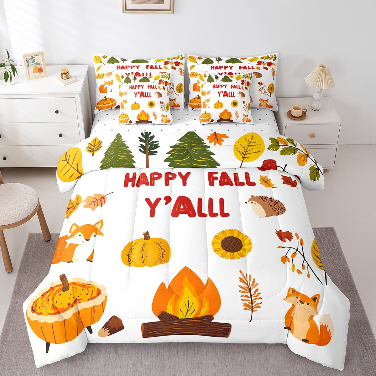 Happy Fall Bed in a Bag King Size Comforter Set 7 Pieces,Fox Animal ...