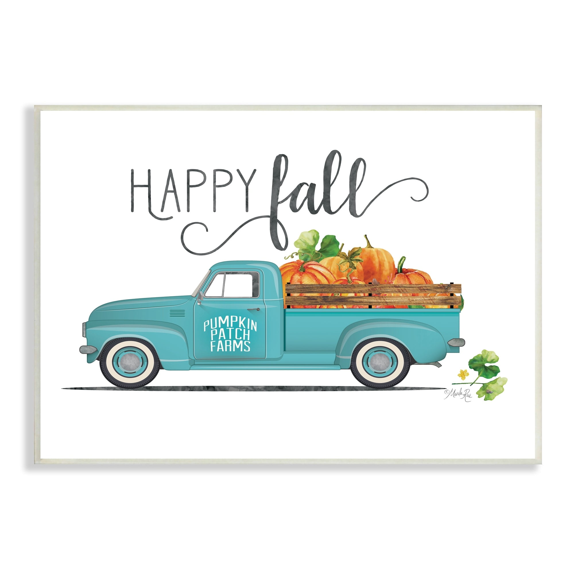 Happy Fall Blue Farm Truck Carrying Pumpkins Transportation Graphic Art ...