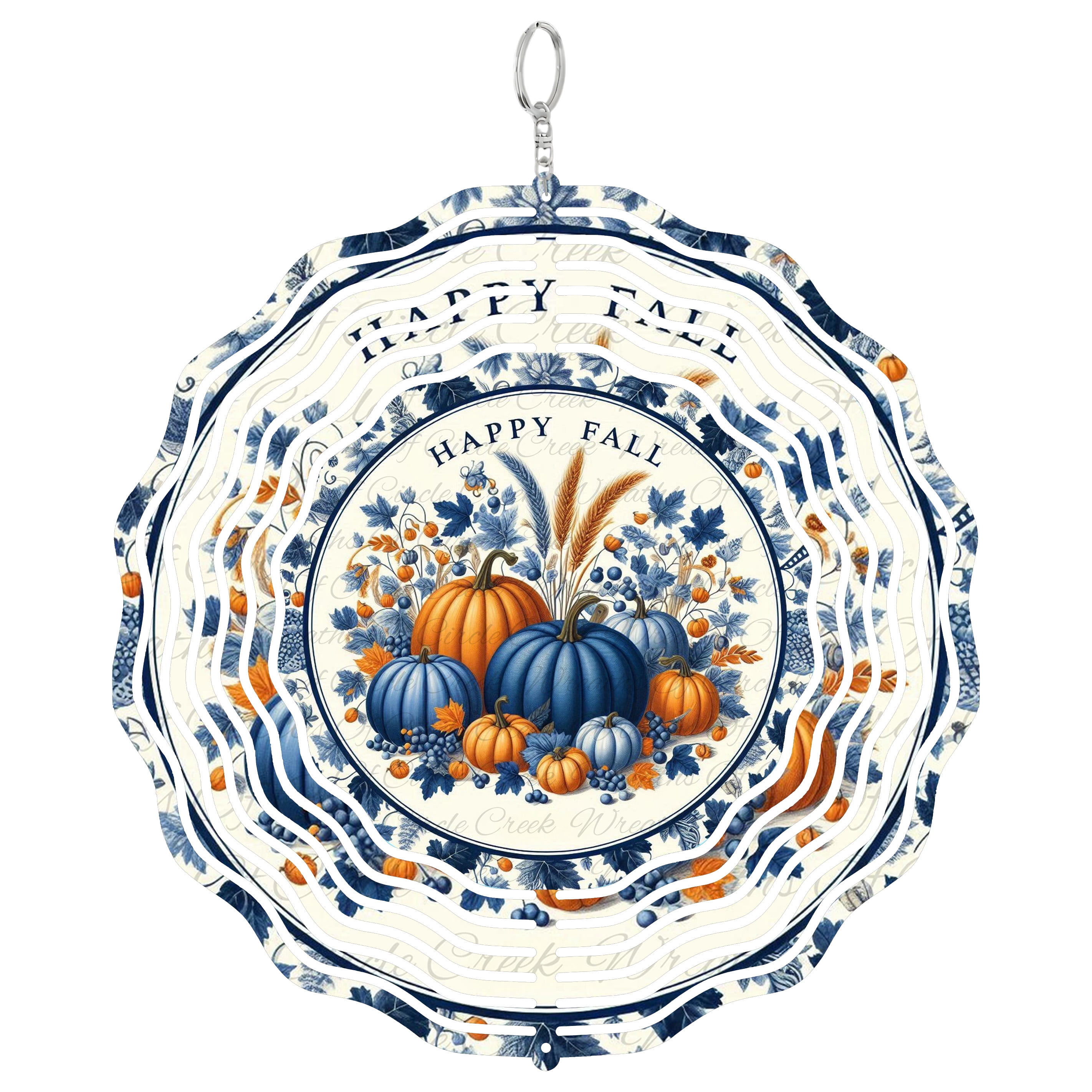 Happy Fall Blue Orange Pumpkins 3D Wind Spinner Hanging, UV Printed ...
