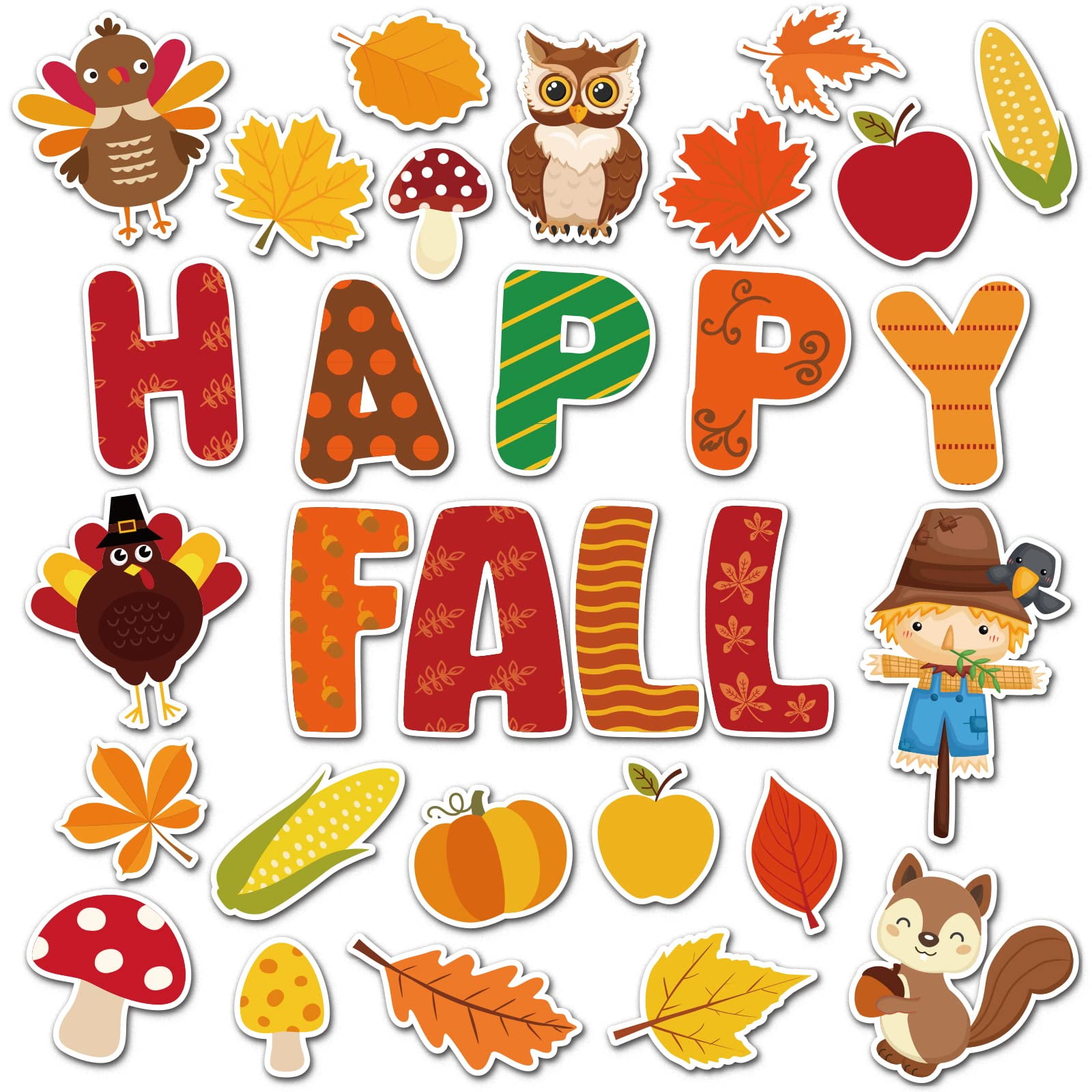 Happy Fall Bulletin Board Decorations Pumpkin Autumn Leaves Acorn Cut ...