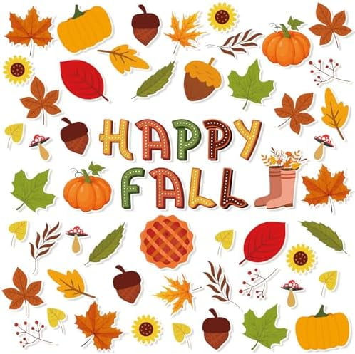 Happy Fall Bulletin Board Decorations Set, 60Pcs Leaves Pumpkins ...