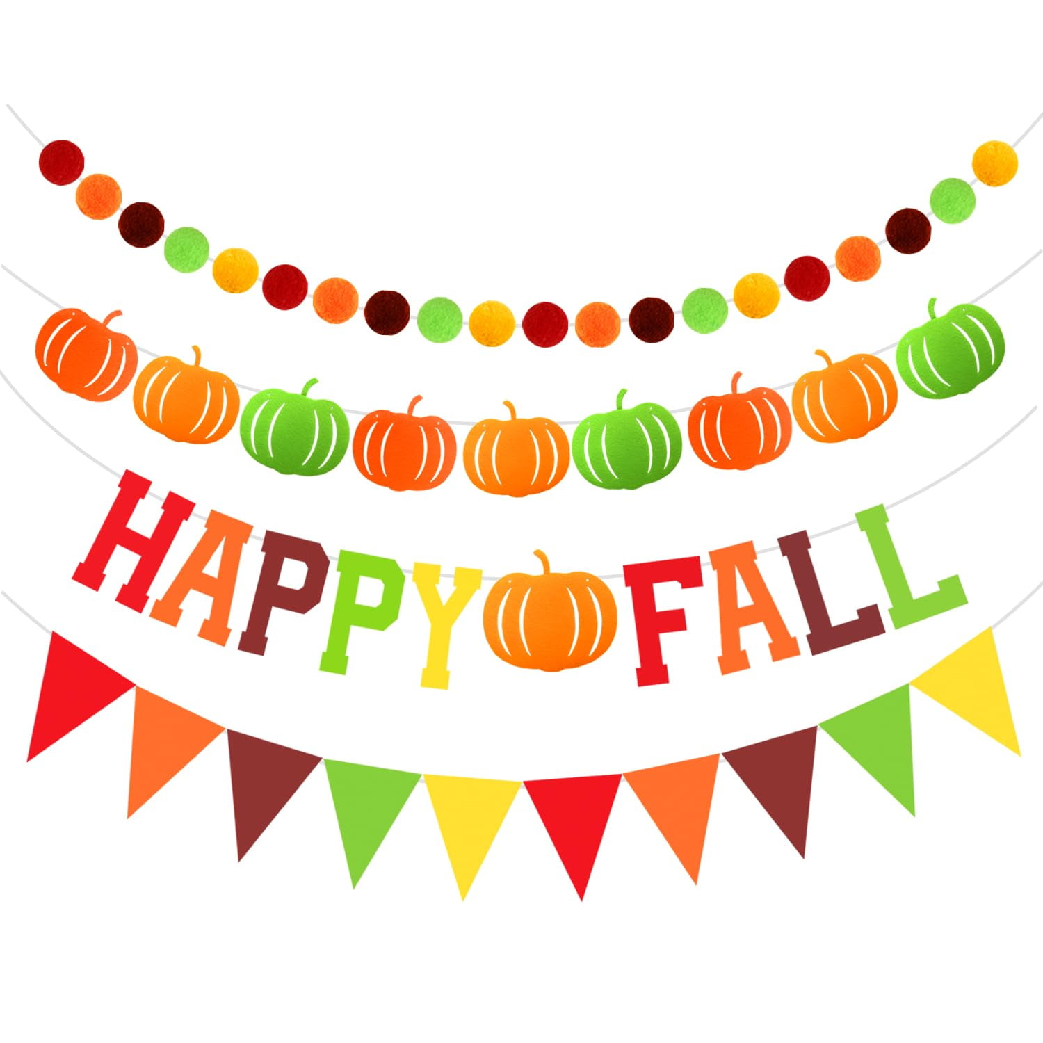 Happy Fall Felt Banner Autumn Felt Ball Garland Banner Autumn Colorful ...