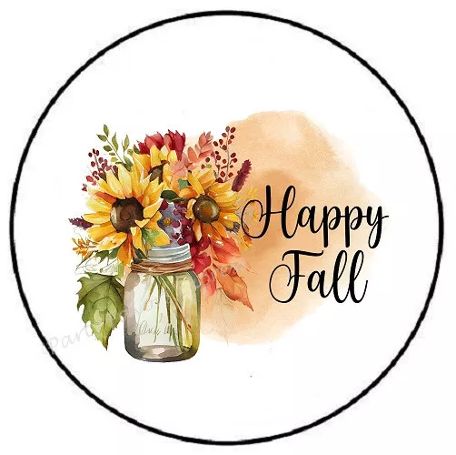 Happy Fall Flowers In Mason Jar Sticker Party Favors Sticker Envelope ...