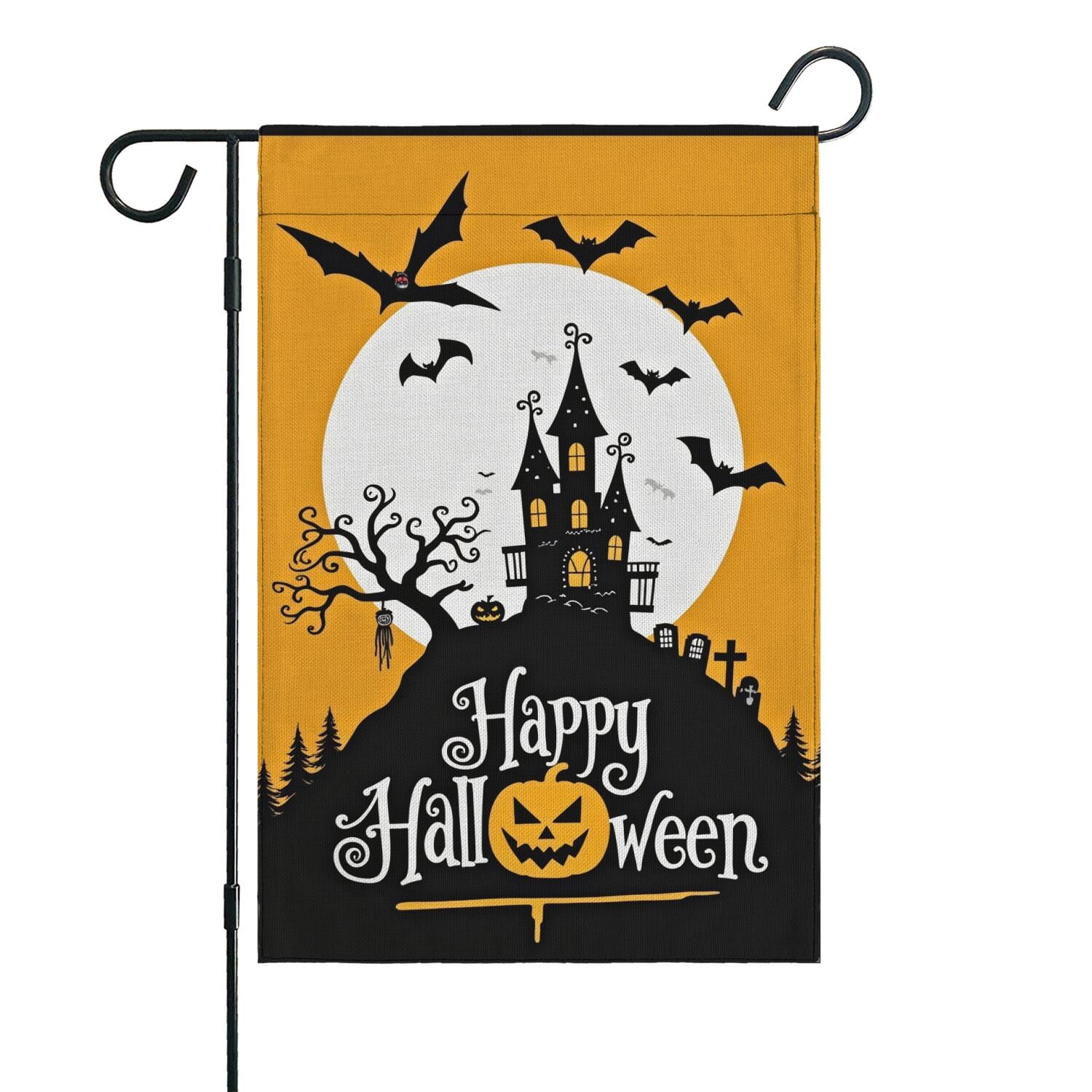 Happy Fall Garden Flag 12x18 Inch Pumpkin with Checkered Ribbon Yard ...