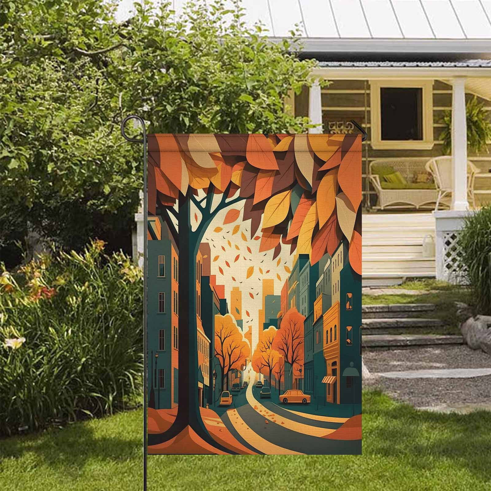 Happy Fall Garden Flag Home Decorative Maple Leaves House Yard Outside ...