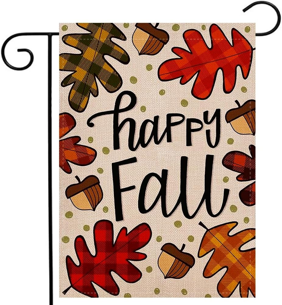 Happy Fall Garden Flag Maple Leaves Pumpkin Double Sided, Seasonal ...