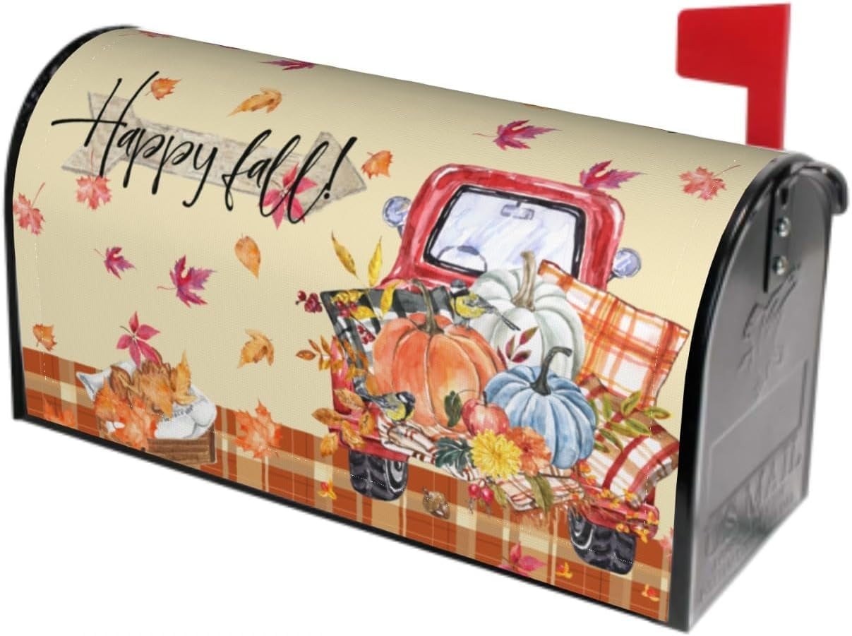 Happy Fall Mailbox Cover Autumn Leaf Magnetic Mailbox Covers Plaid ...