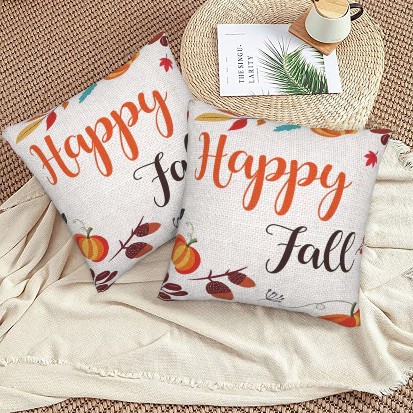Happy Fall Maple Leaf Throw Pillow Covers Set Of 2 Home Decor Sofa ...