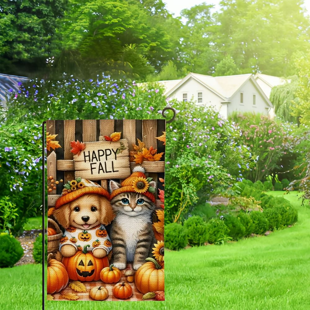 Happy Fall Pumpkin Garden Flag Vertical ,Autumn Dog With Cat ...