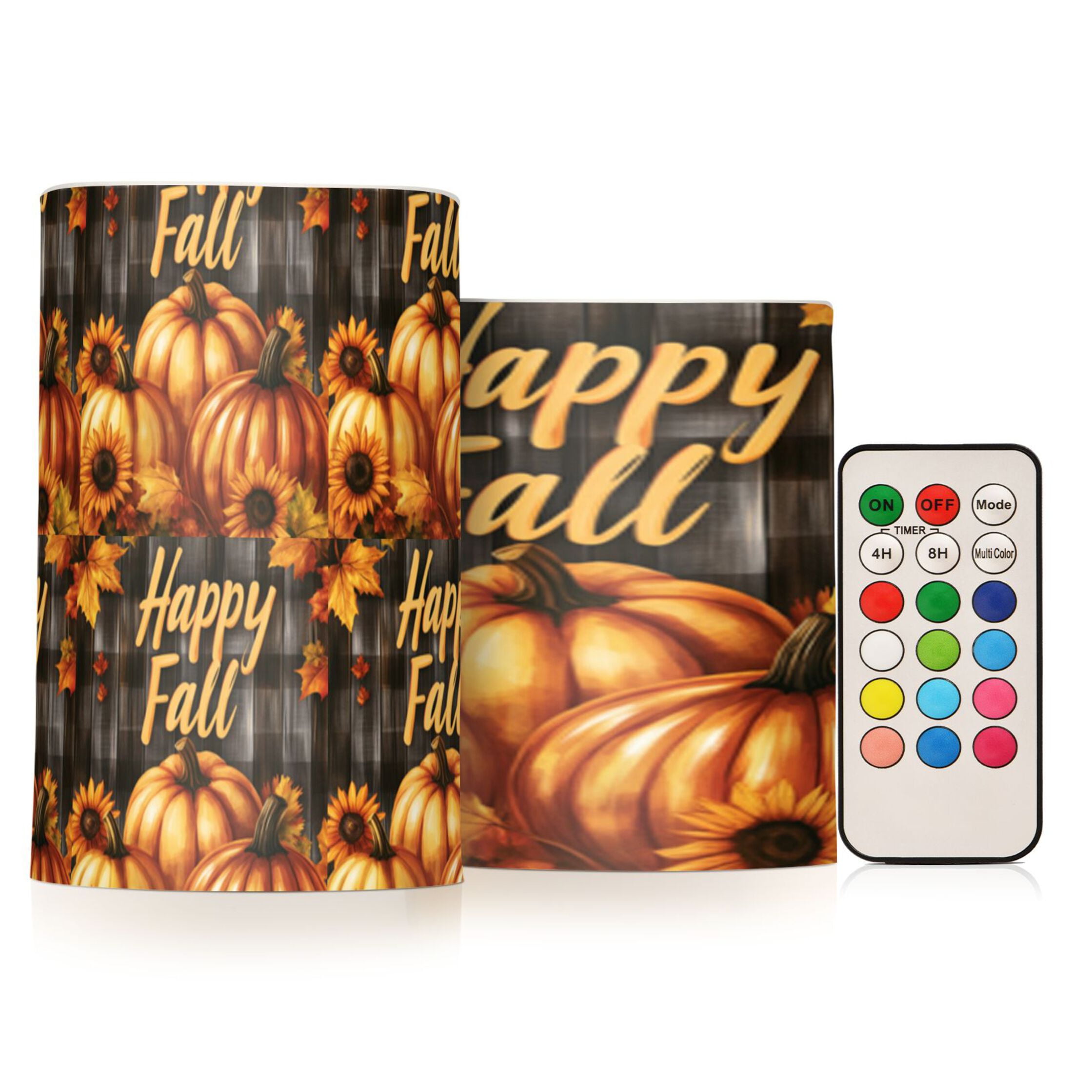 Happy Fall Pumpkins Flickering Flameless Candles Battery Operated with ...