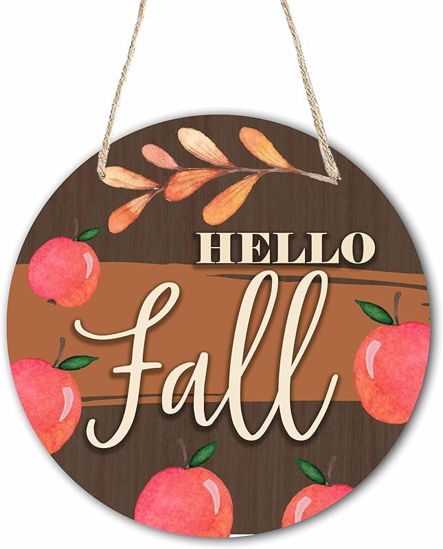Happy Fall Round Wooden Hanging Door Sign Autumn Front Door Wreath ...