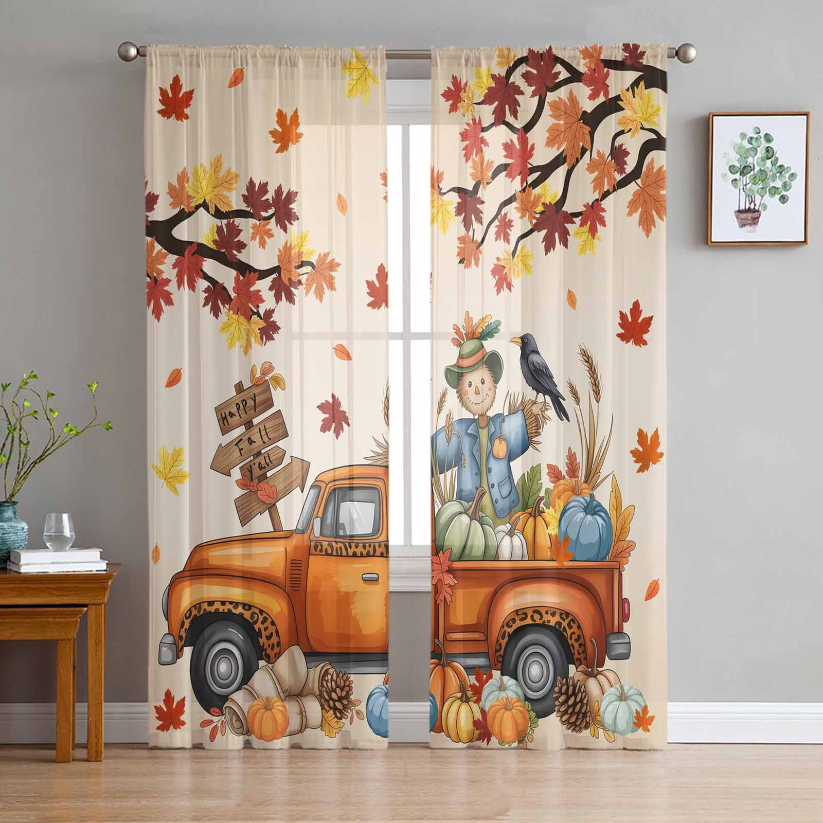 Happy Fall Sheer Curtains 72 Inches Long 2 Panels Set, Window Sheer ...