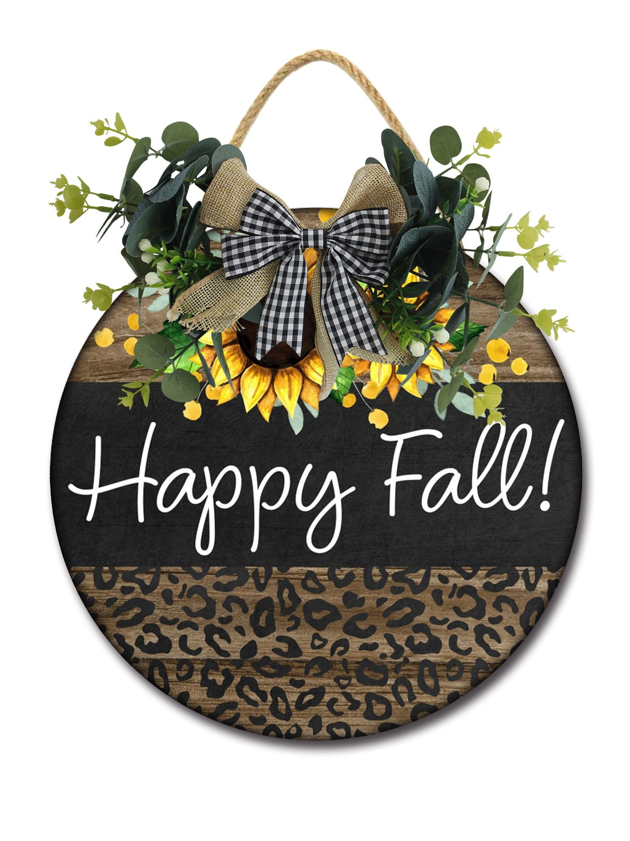 Happy Fall Sign Front Door Porch Decorations, Round Rustic Wood Hanging ...