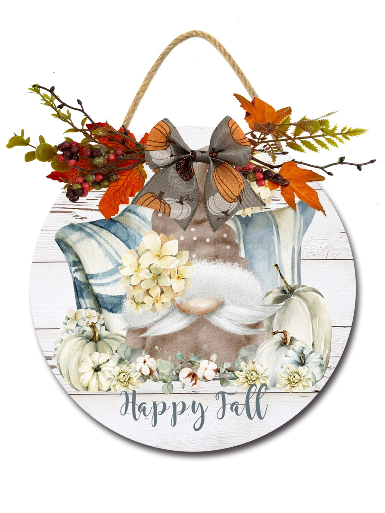 Happy Fall Sign Front Door Porch Decorations, Round Rustic Wood Hanging ...