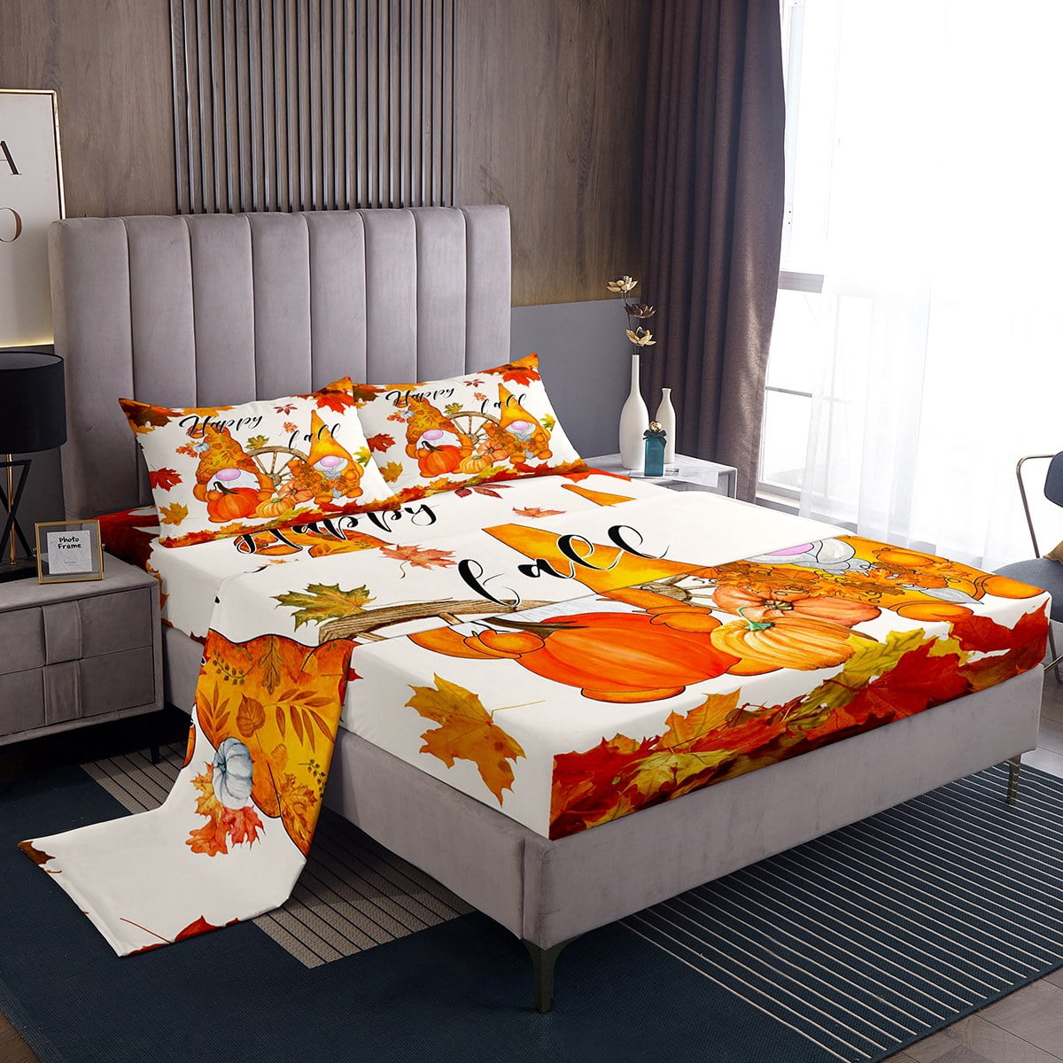 Happy Fall Y'All Bed Sheets Set King, Fall Pumpkin Gnome Sheet Set ...