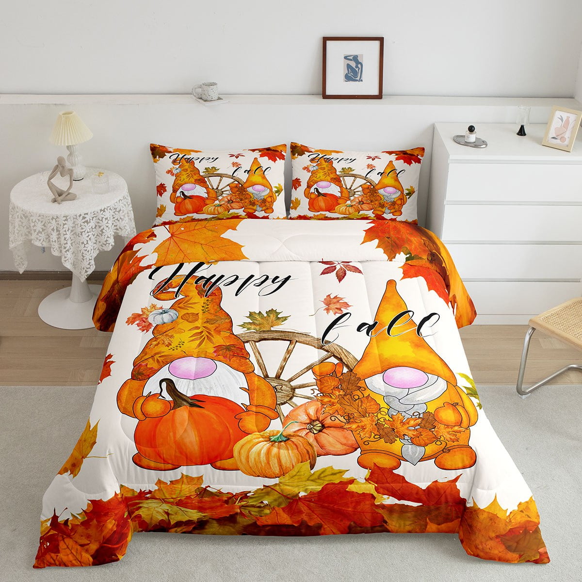 Happy Fall Y'All Bedding Set Queen, Fall Pumpkin Gnome Comforter Set ...