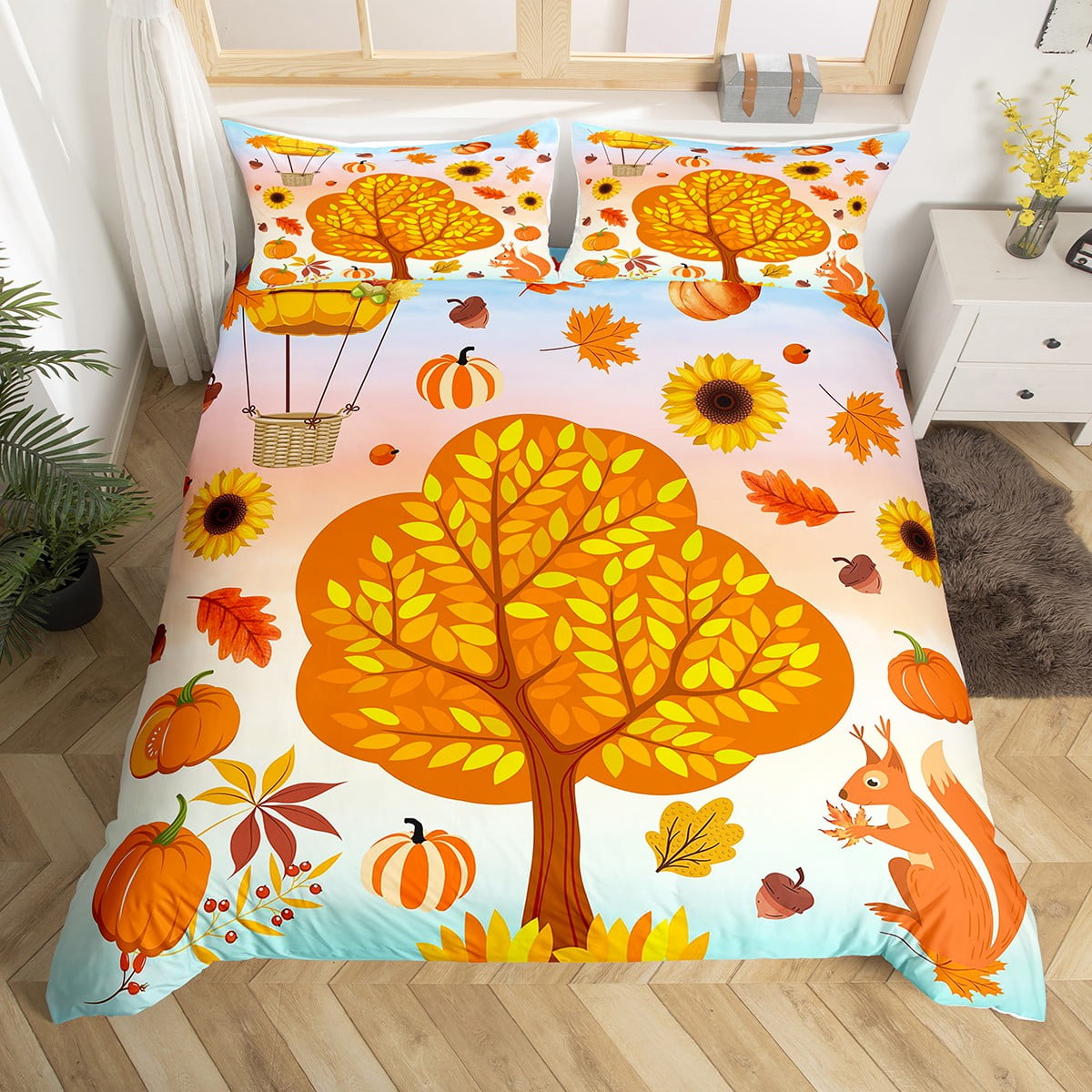 Happy Fall Y'All Bedding Set Thanksgiving Comforter Cover Wild Animal Squirrel Pattern Duvet ...