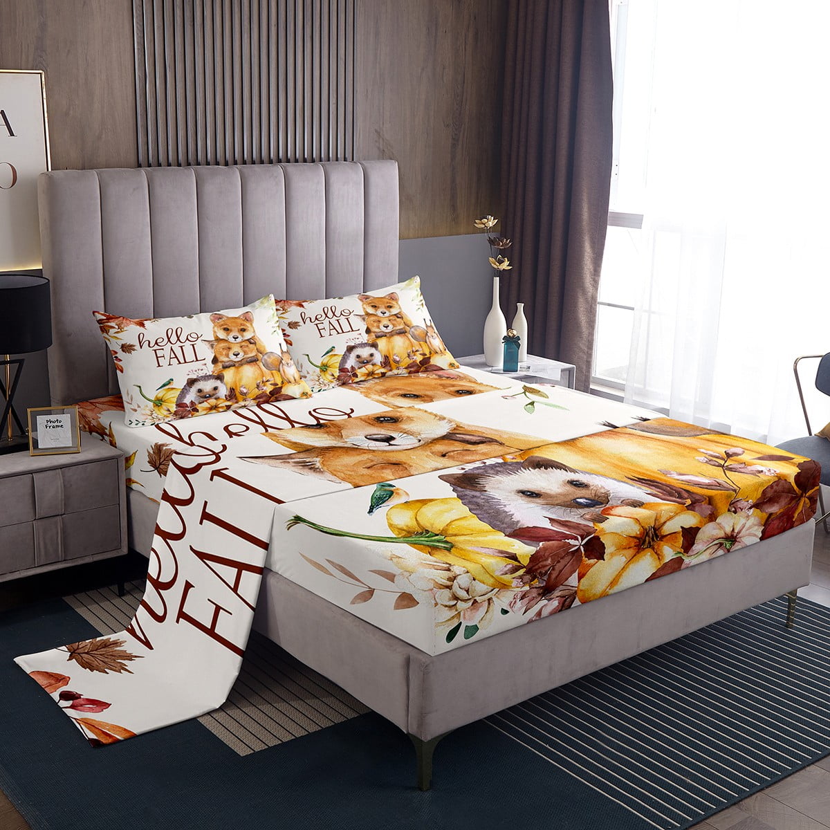 Happy Fall Y'All Comforter Set Cute Fox Print Sheet Set Full Size for ...