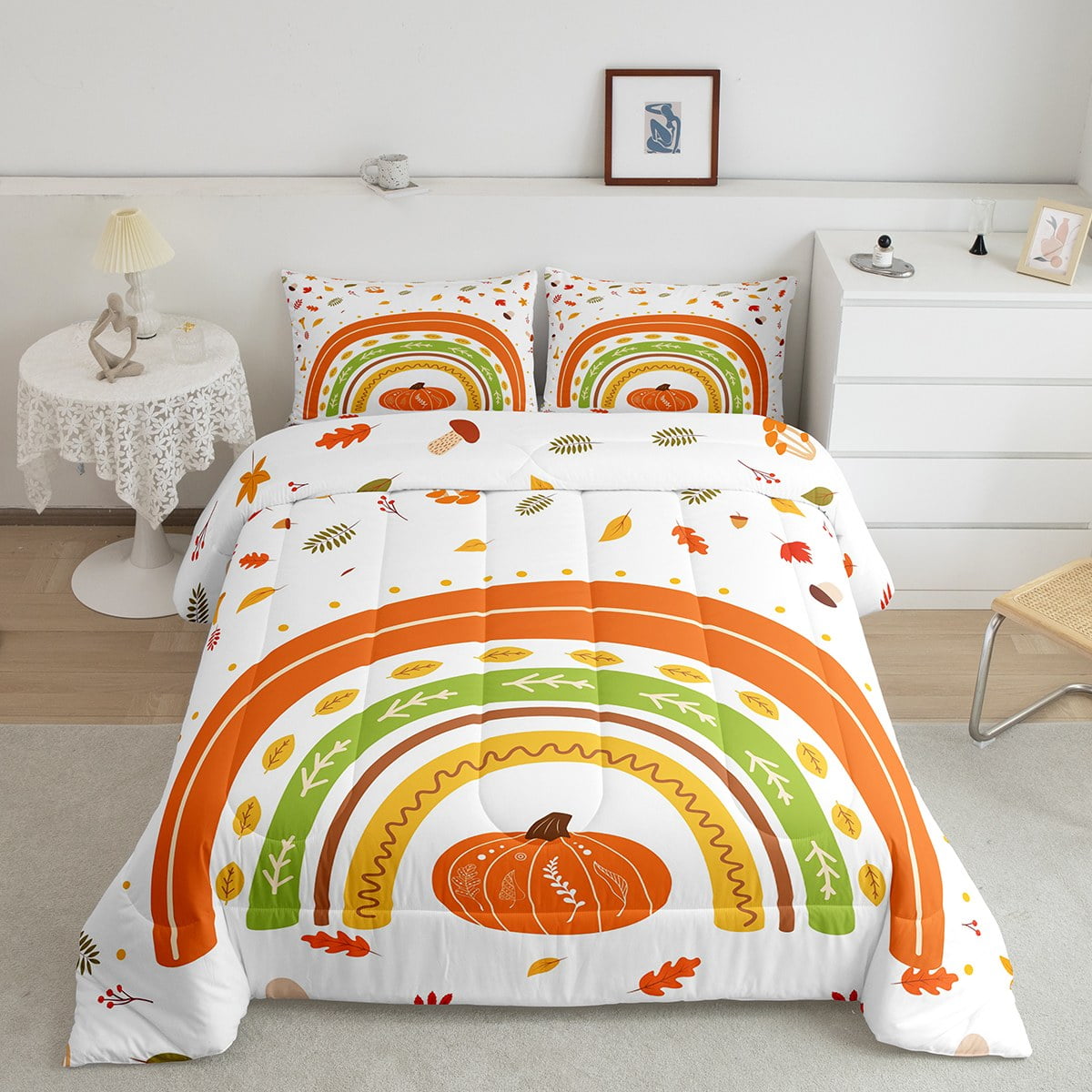 Happy Fall Y'All Comforter Set Twin Size Autumn Decor Bedding Rainbow ...