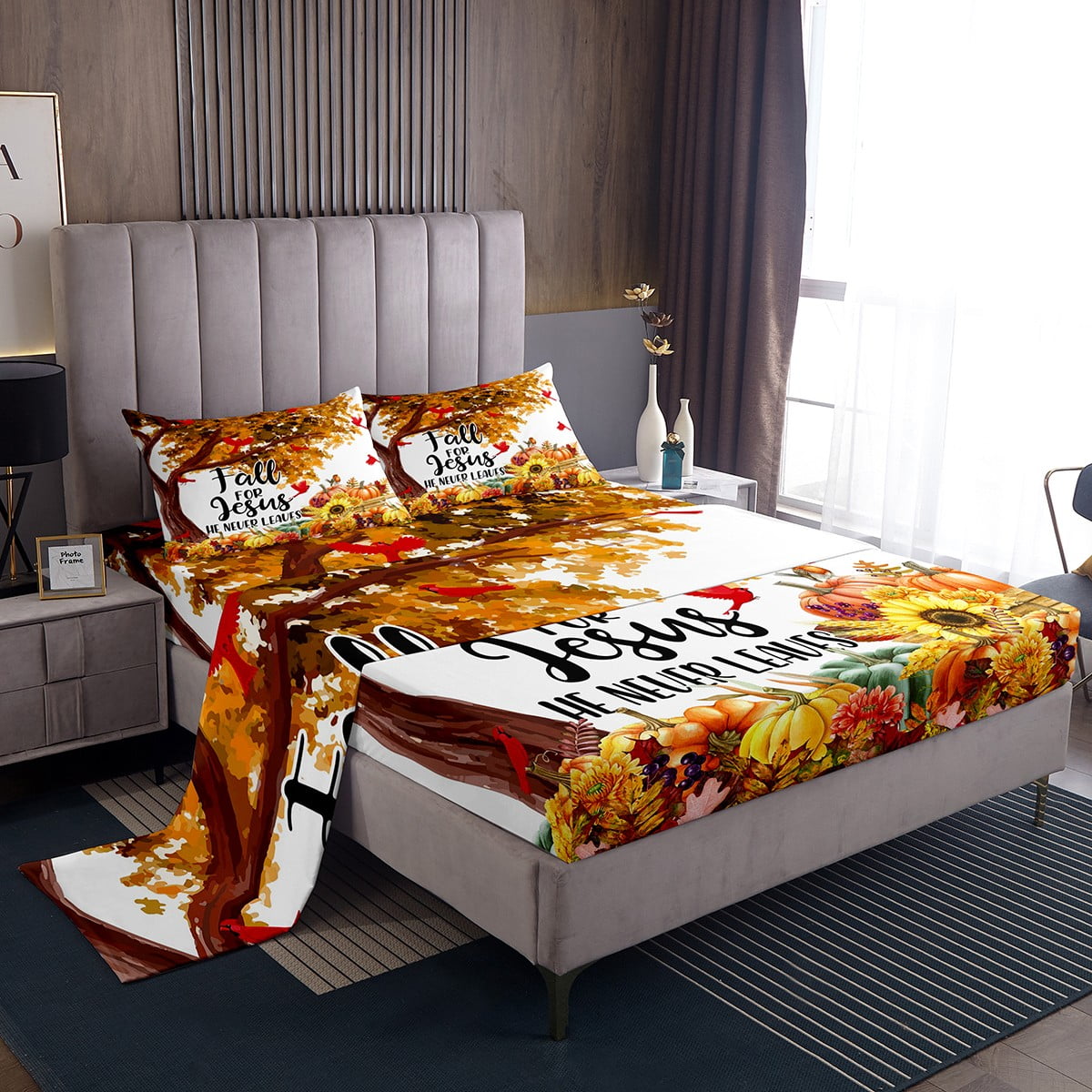 Happy Fall Y'All Sheet Set Full Size Autumn Harvest Bed Sheets Set ...