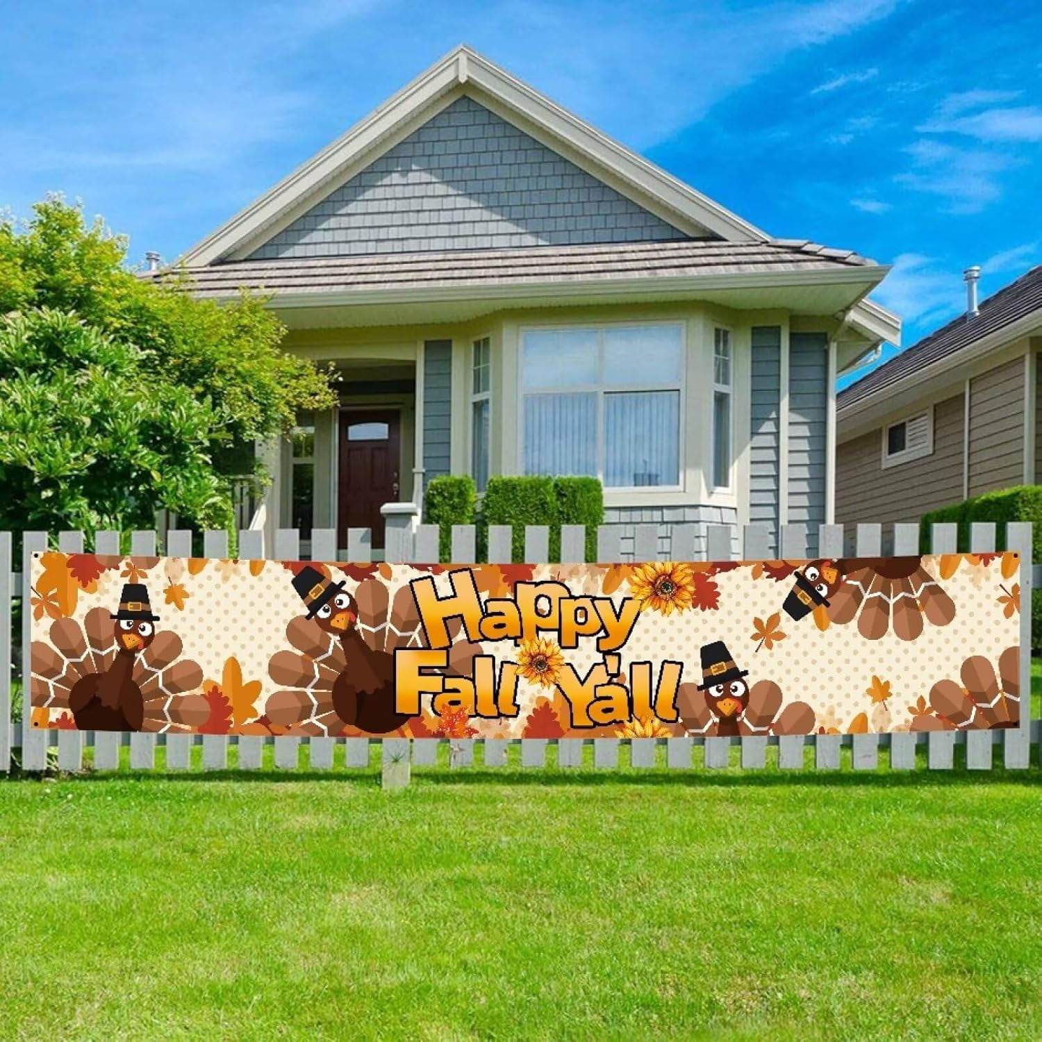 Happy Fall Y'all Banner Turkey Maple Leaf Yard Sign Backdrop Decoration ...