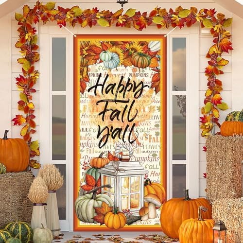 Happy Fall Y'all Door Cover Fall Front Porch Door Sign Banner Fall ...