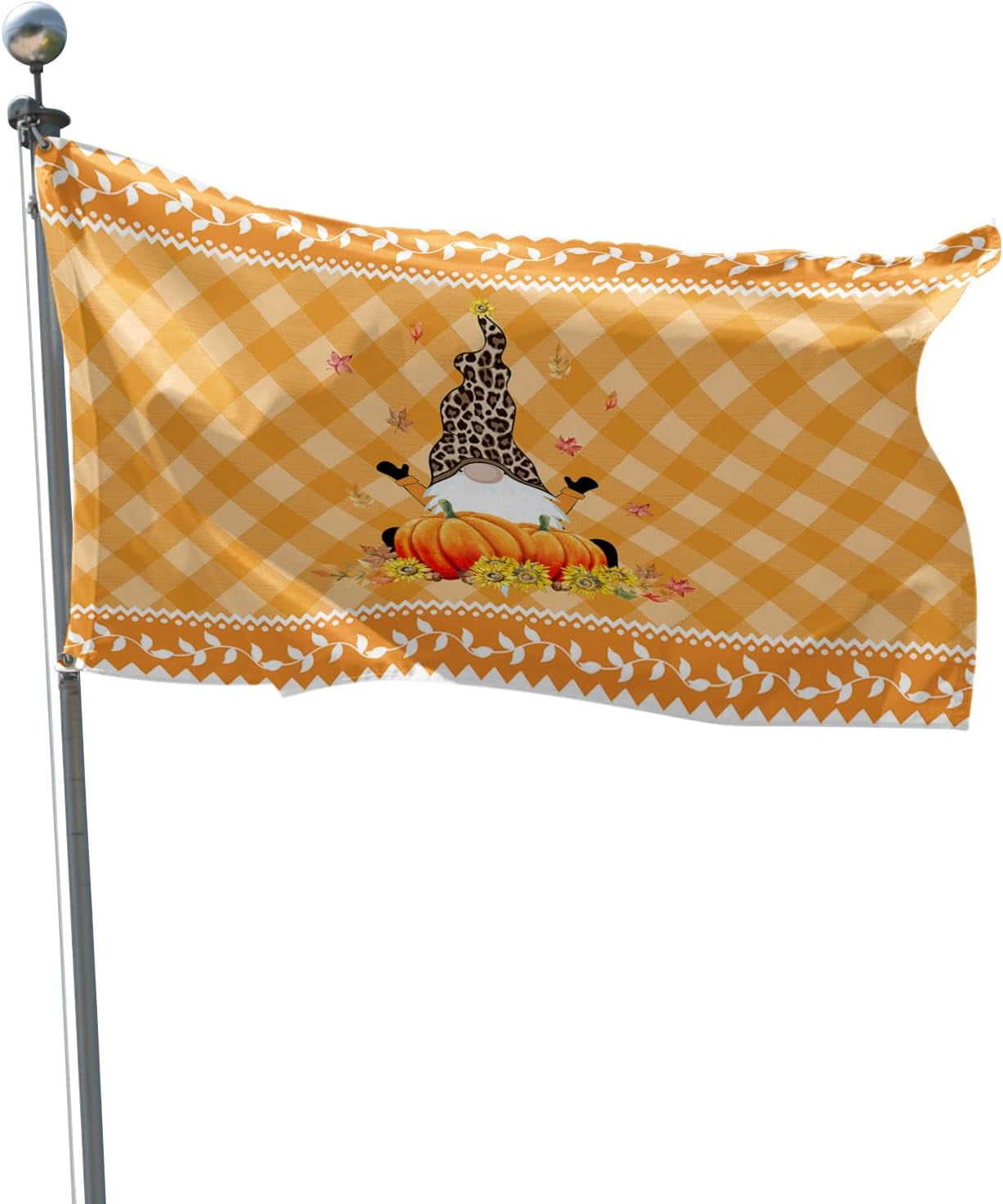 Happy Fall Y'all Farm Gnome Pumpkin on Buffalo Plaid Flags for Outside ...