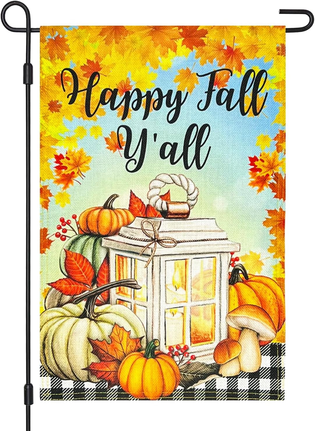 Happy Fall Y'all Lantern Fall Leaves Pumpkin Decorative Garden Flag ...