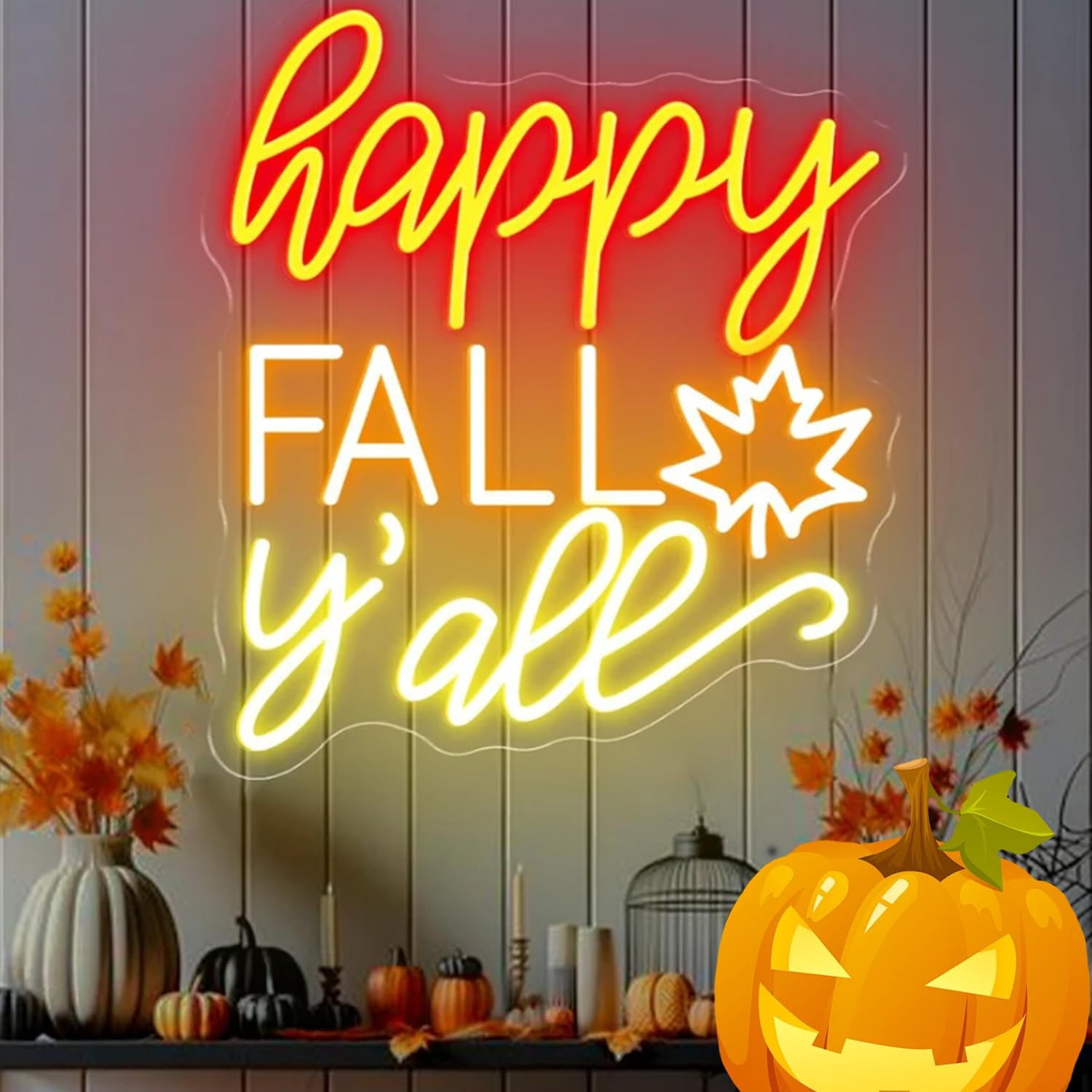 Happy Fall Y'all Neon Sign Light Wall Art Night Lamp with Dimmable ...
